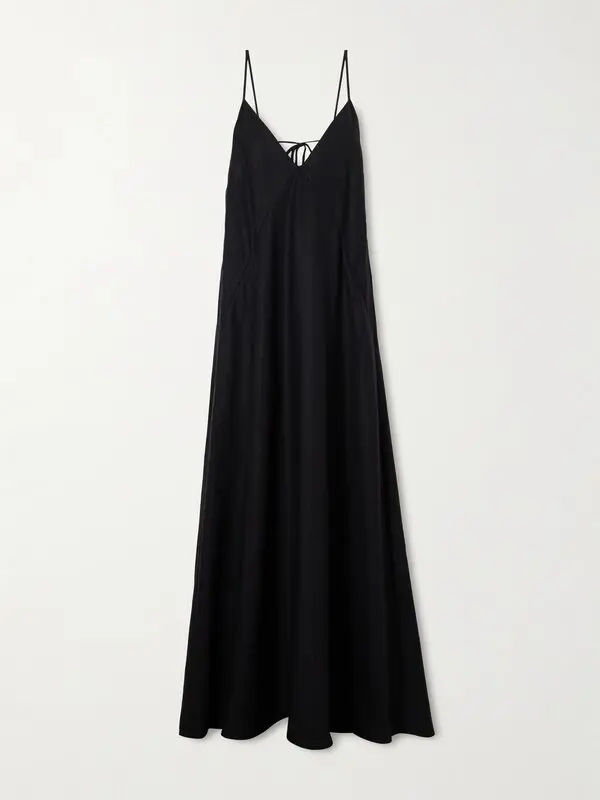 Another Tomorrow Knotted Paneled Linen Maxi Dress