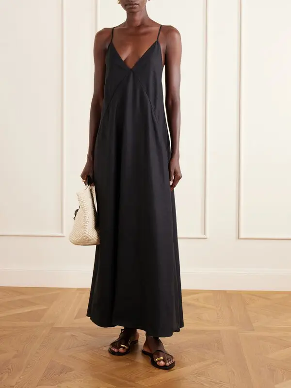 Another Tomorrow Knotted Paneled Linen Maxi Dress