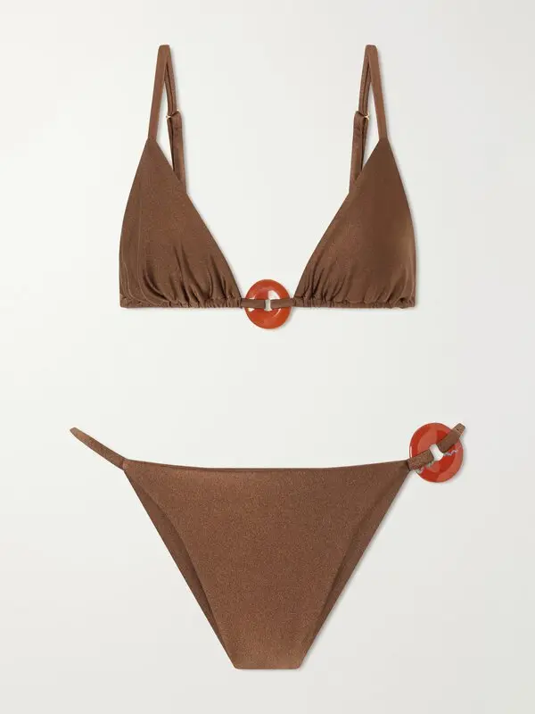 SARA CRISTINA Embellished Bikini - Brown