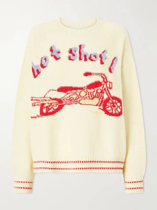 MOTHER The Big Jumper" Intarsia-knit Cotton Sweater - Yellow
