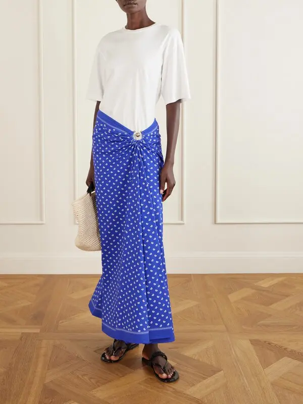 Christopher Esber Orbit Embellished Ruched Printed Stretch-jersey Maxi Skirt - Purple