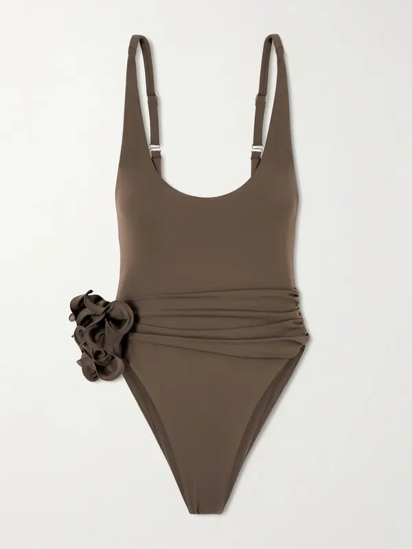 Magda Butrym Embellished Gathered Swimsuit - Brown