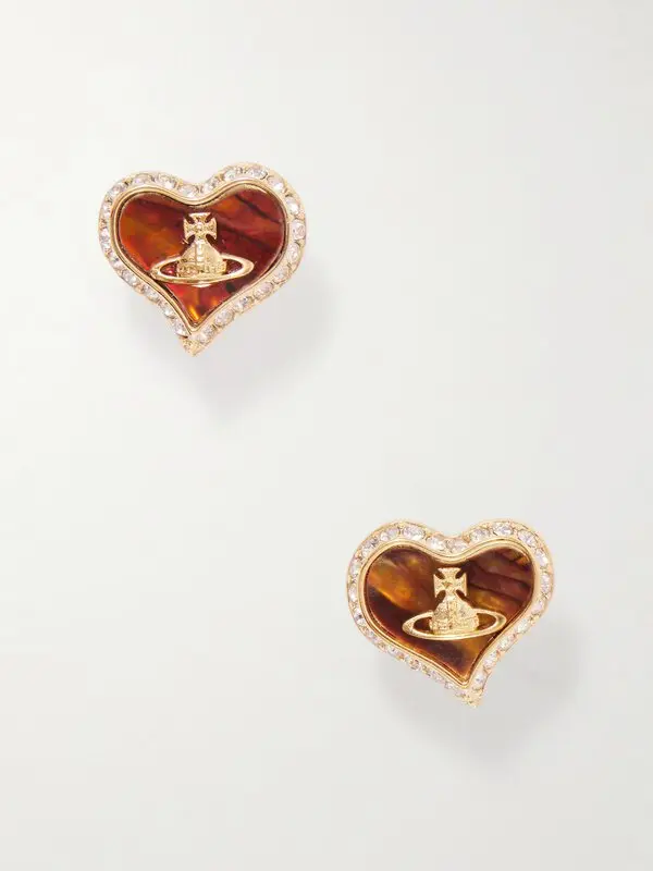 VIVIENNE WESTWOOD Petra Heart Shaped Crystal And Mother-of-pearl Earrings - Gold