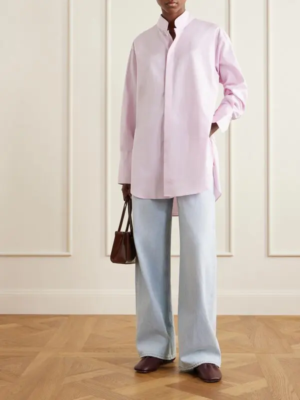 Comme Si Mandarin Collar Striped Cotton-poplin Tunic Shirt