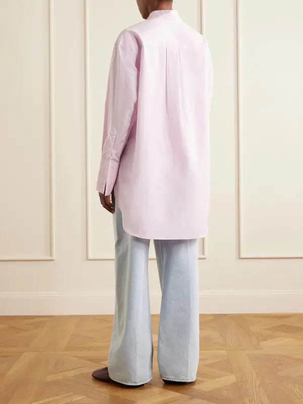 Comme Si Mandarin Collar Striped Cotton-poplin Tunic Shirt