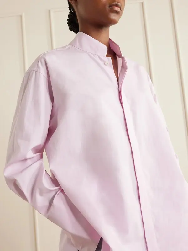 Comme Si Mandarin Collar Striped Cotton-poplin Tunic Shirt