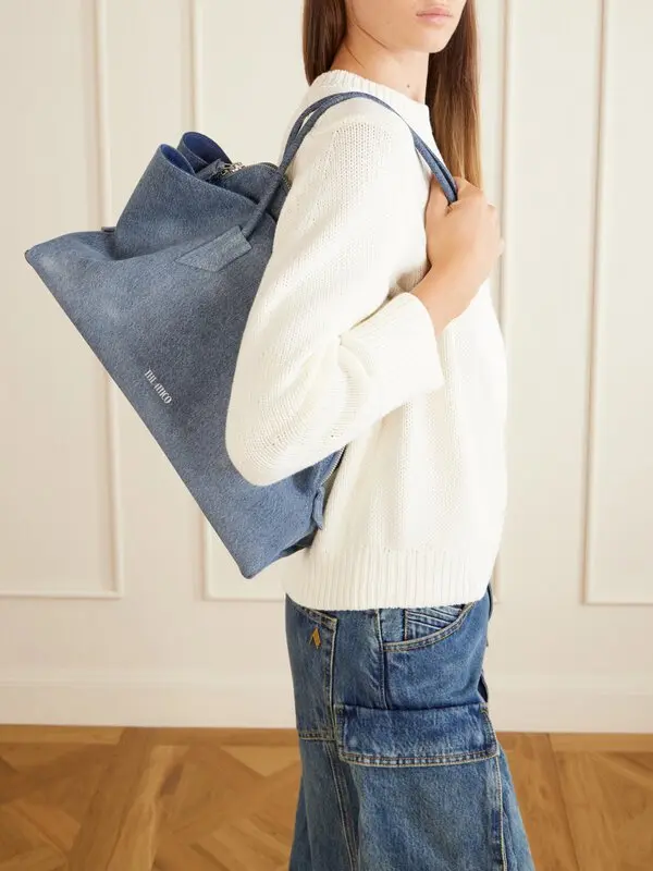 Attico La Passeggiata Medium Asymmetric Denim Shoulder Bag - Blue