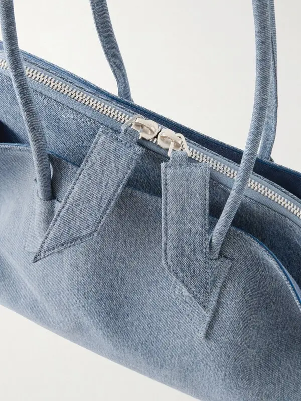 Attico La Passeggiata Medium Asymmetric Denim Shoulder Bag - Blue