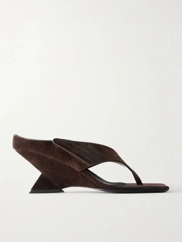 Attico Cheope Suede Wedge Thong Sandals - Black