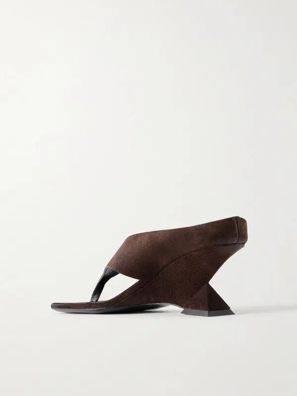 Attico Cheope Suede Wedge Thong Sandals - Black