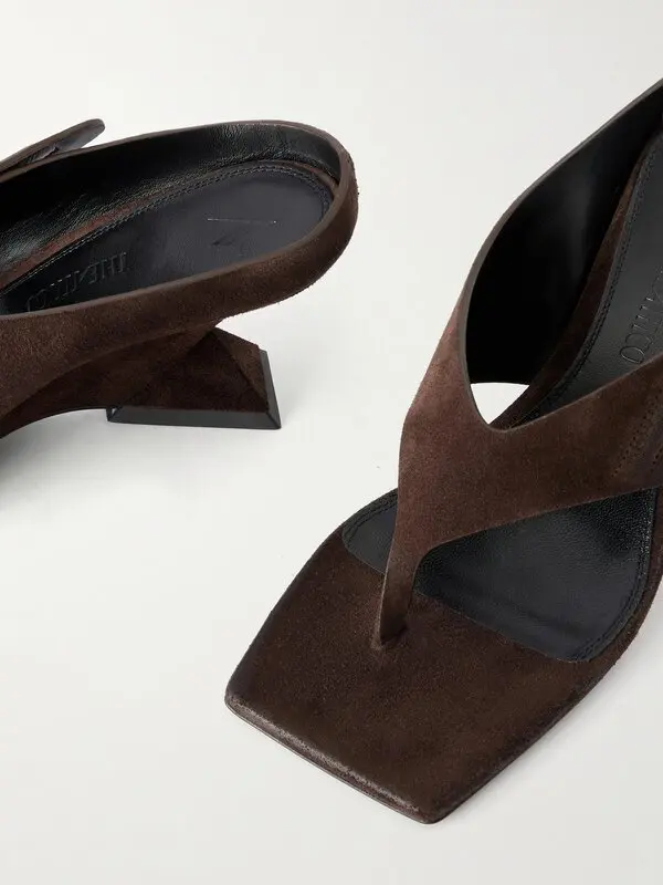Attico Cheope Suede Wedge Thong Sandals - Black