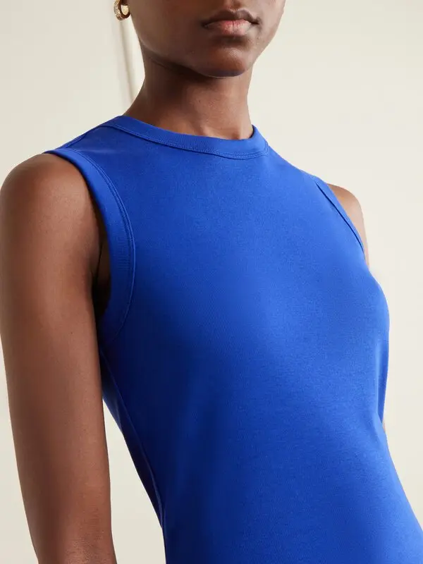 FLORE FLORE Esmé Ribbed Organic Cotton-jersey Tank - Blue