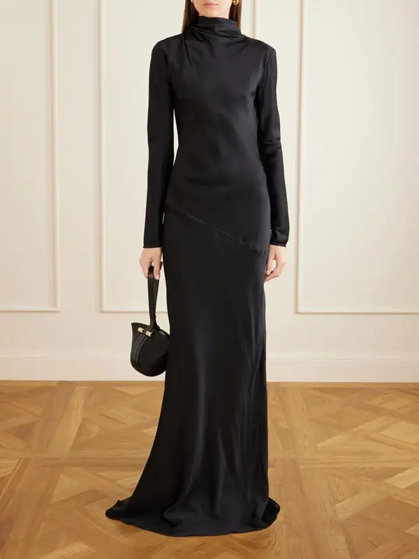 Tove Gio Silk-cloqué Maxi Dress With Open Back - Black