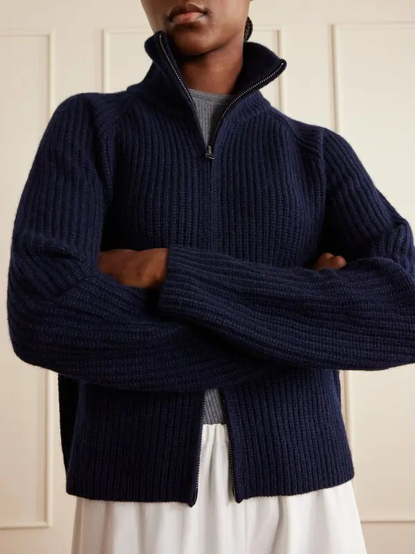 LISA YANG Sadie Ribbed Cashmere Cardigan - Blue