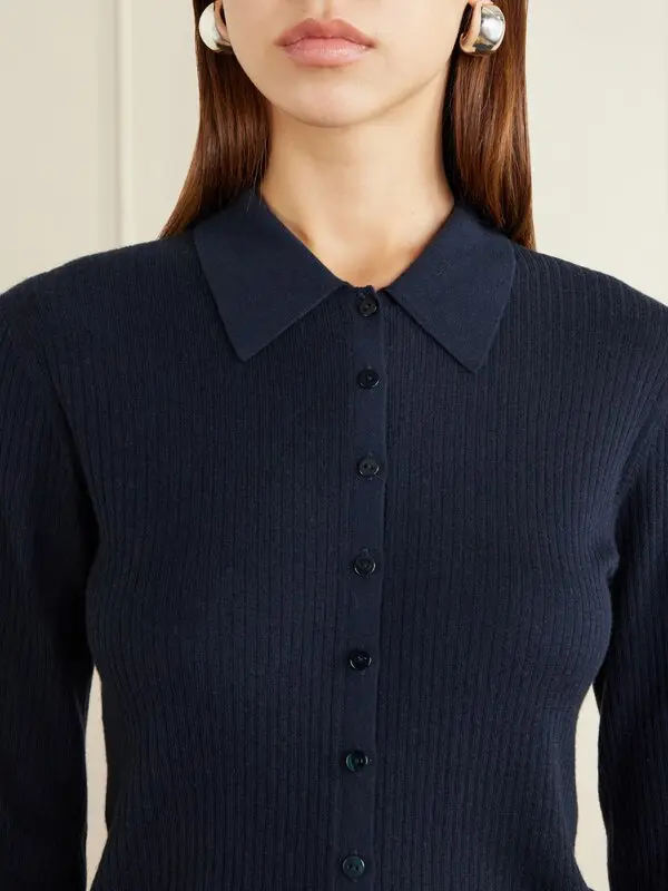 LISA YANG Agata Ribbed Cashmere Cardigan - Blue