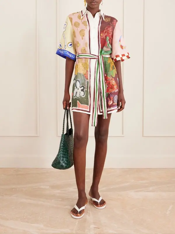 ALEMAIS Tangible Love Belted Printed Linen Mini Dress - Multi
