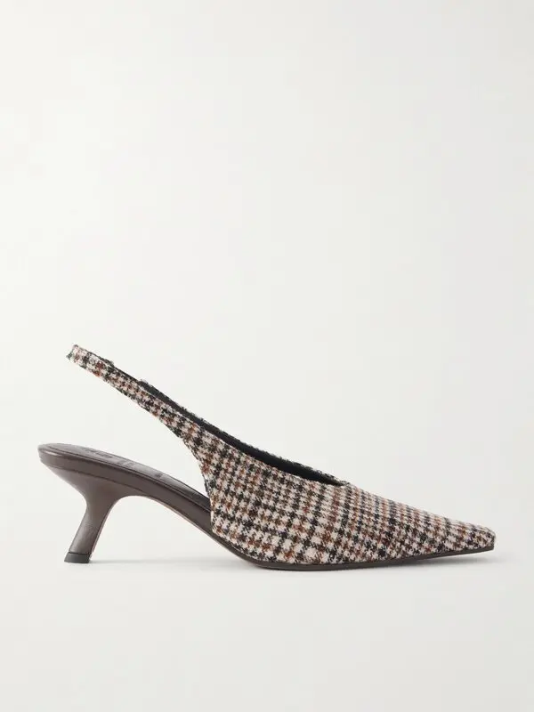 Brunello Cucinelli Checked Wool Slingback Pumps