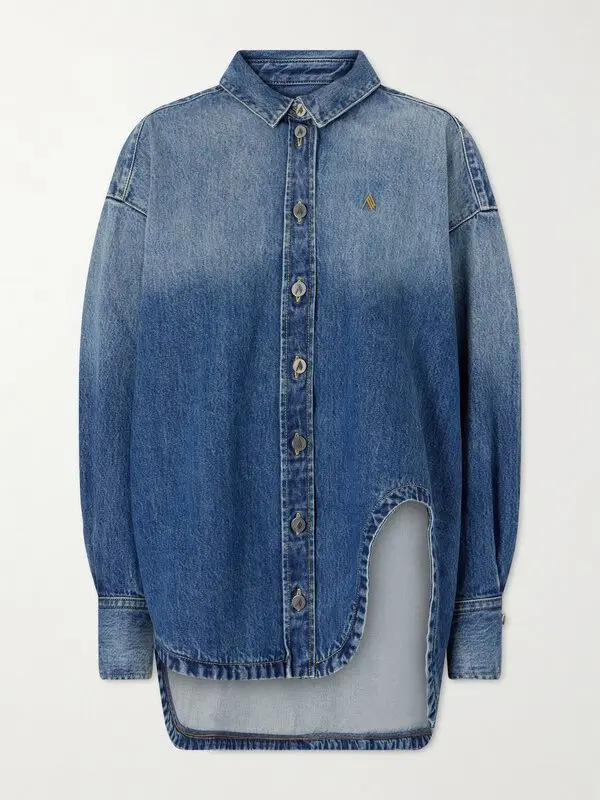 Attico Logo-embroidered Washed Denim Jacket