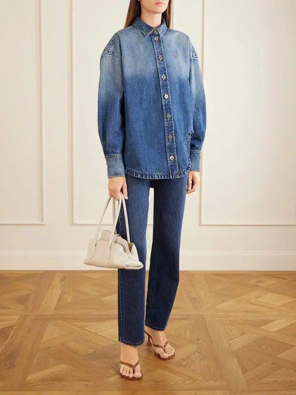Attico Logo-embroidered Washed Denim Jacket