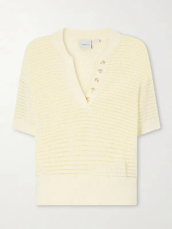 Varley Callie Open-knit Cotton Polo Top - Yellow