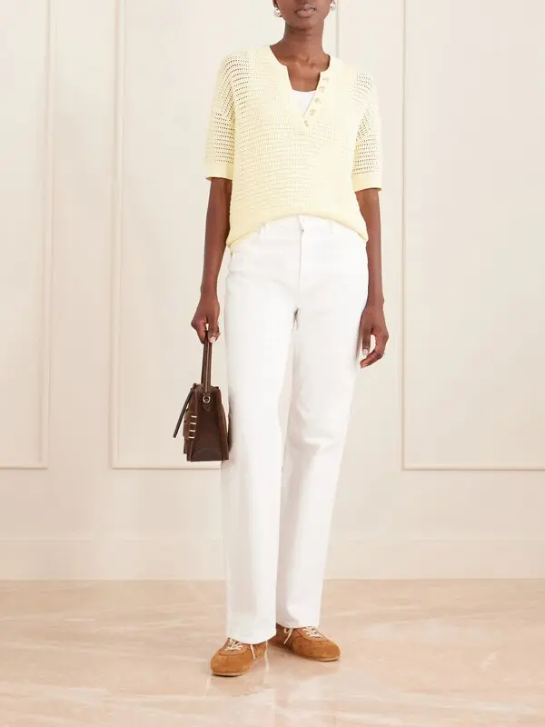 Varley Callie Open-knit Cotton Polo Top - Yellow