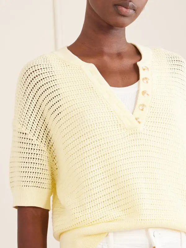 Varley Callie Open-knit Cotton Polo Top - Yellow