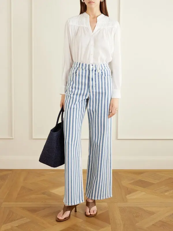 Veronica Beard Taylor Striped High-rise Wide-leg Jeans