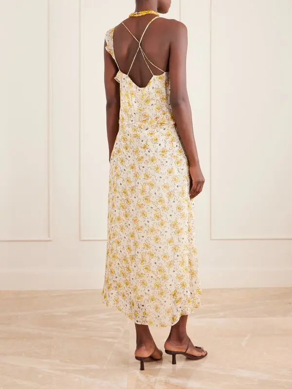 MARANT ETOILE Floral Ruffled Chiffon Maxi Dress - Yellow