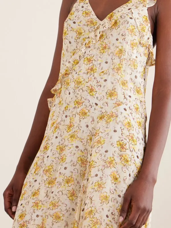 MARANT ETOILE Floral Ruffled Chiffon Maxi Dress - Yellow
