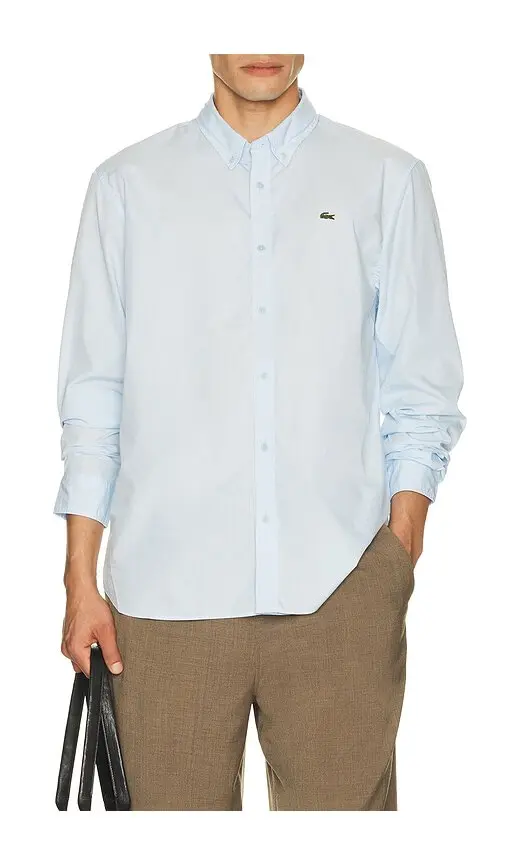 Lacoste Regular Fit Stretch Poplin Shirt In Light Blue In Blue