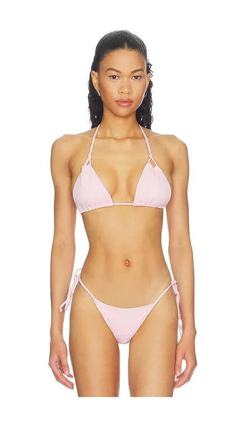 Frankies Bikinis X Paige Lorenze Ari Ribbed Bikini Top In Blush - Blushing