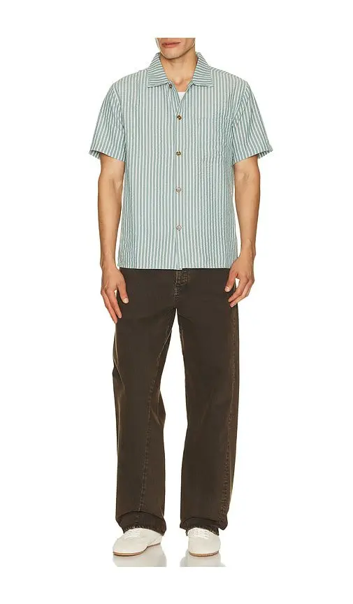 RHYTHM Seersucker Stripe Shirt In Green