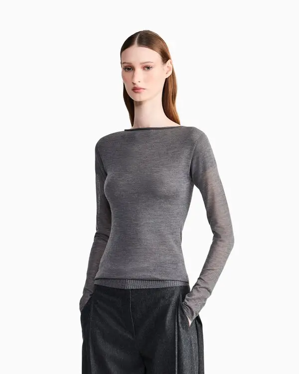 Giorgio Armani Sweater Seamless Cashmere Round Neck Long Sleeve - Grey