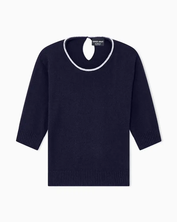 Giorgio Armani Short-sleeve Cashmere Sweater With Microcrystal Trim - Blue