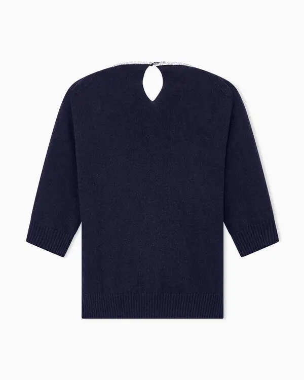 Giorgio Armani Short-sleeve Cashmere Sweater With Microcrystal Trim - Blue