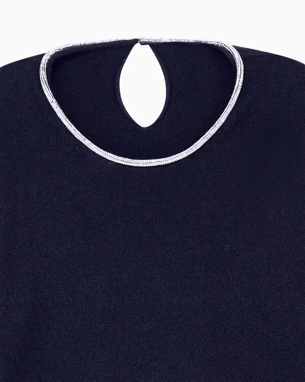 Giorgio Armani Short-sleeve Cashmere Sweater With Microcrystal Trim - Blue