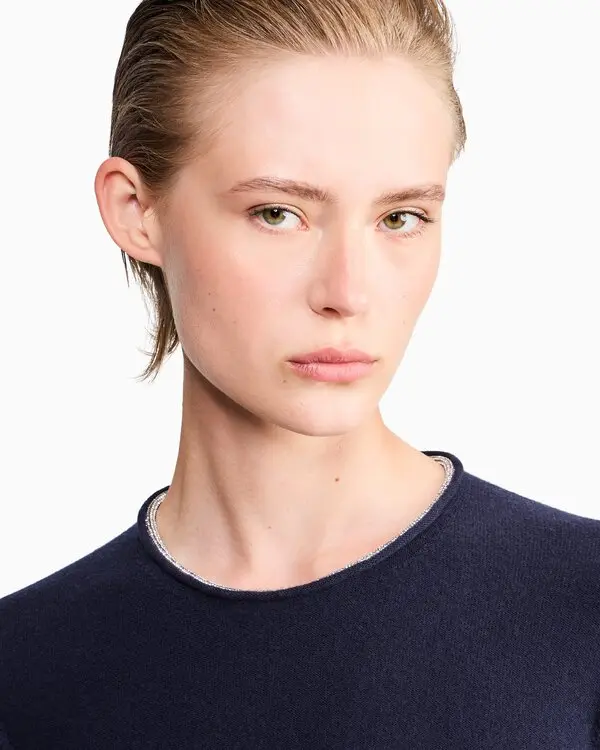 Giorgio Armani Short-sleeve Cashmere Sweater With Microcrystal Trim - Blue