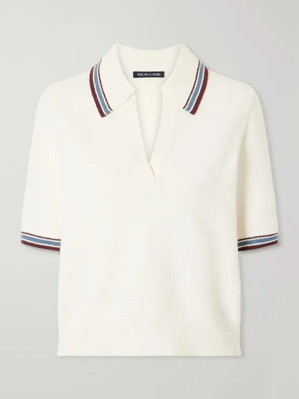 Veronica Beard Quinelle Striped Cotton-blend Polo Shirt - Neutrals