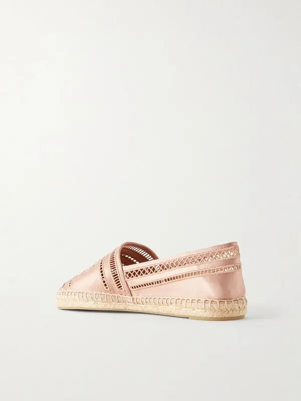 Tory Burch Open Weave Embroidered Satin Espadrilles - Brown