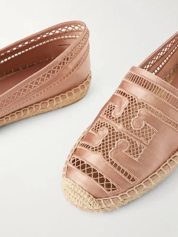 Tory Burch Open Weave Embroidered Satin Espadrilles - Brown