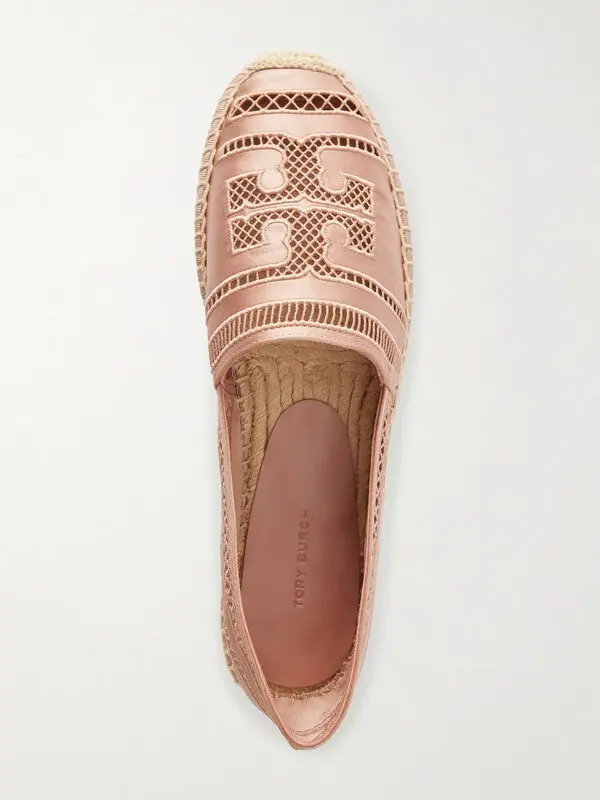 Tory Burch Open Weave Embroidered Satin Espadrilles - Brown