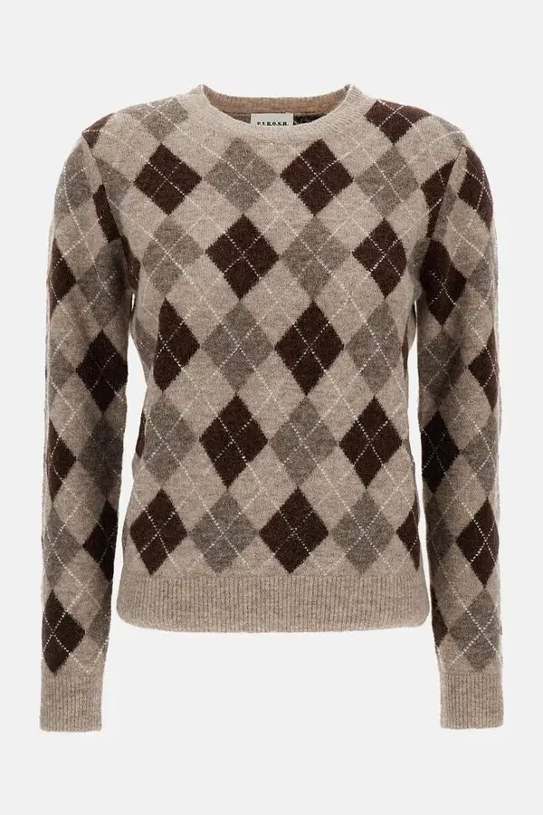 PAROSH Argyle Crew Neck Sweater