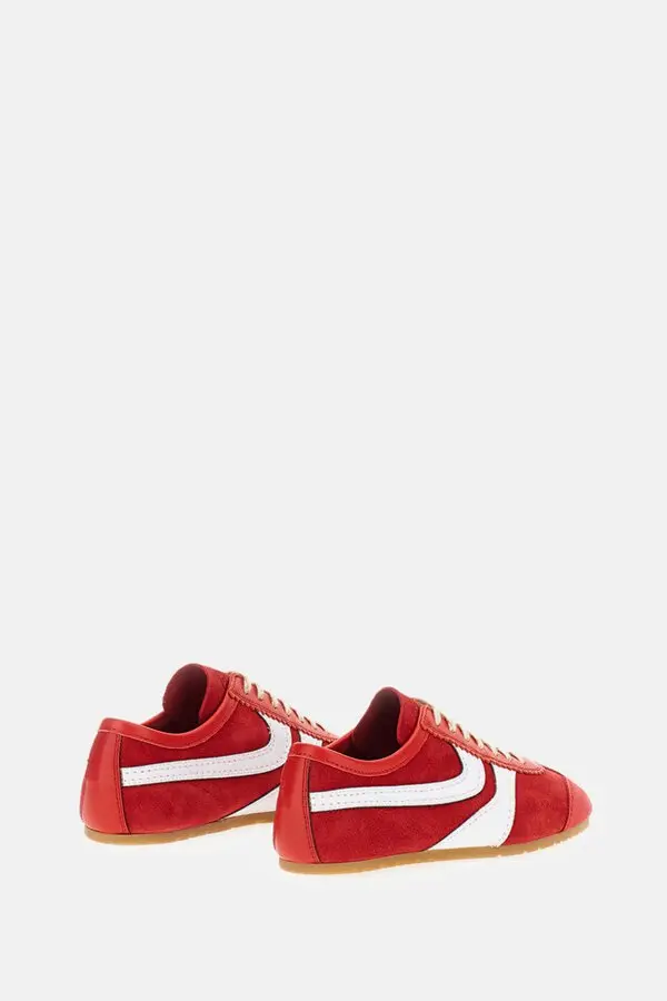 Dries Van Noten Suede Sneakers With Contrasting Leather Inserts - Red
