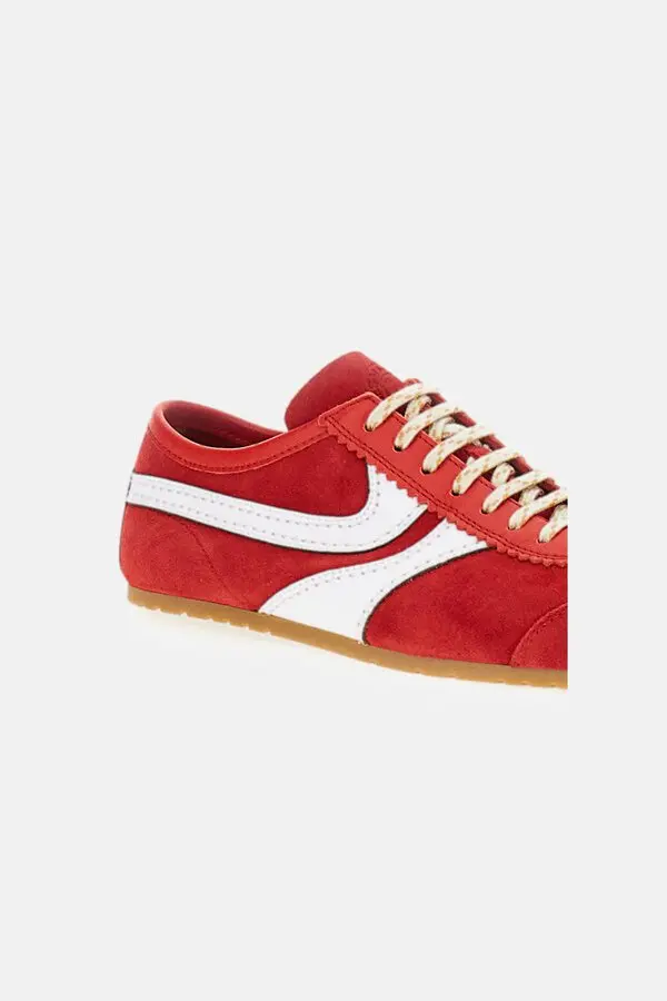 Dries Van Noten Suede Sneakers With Contrasting Leather Inserts - Red