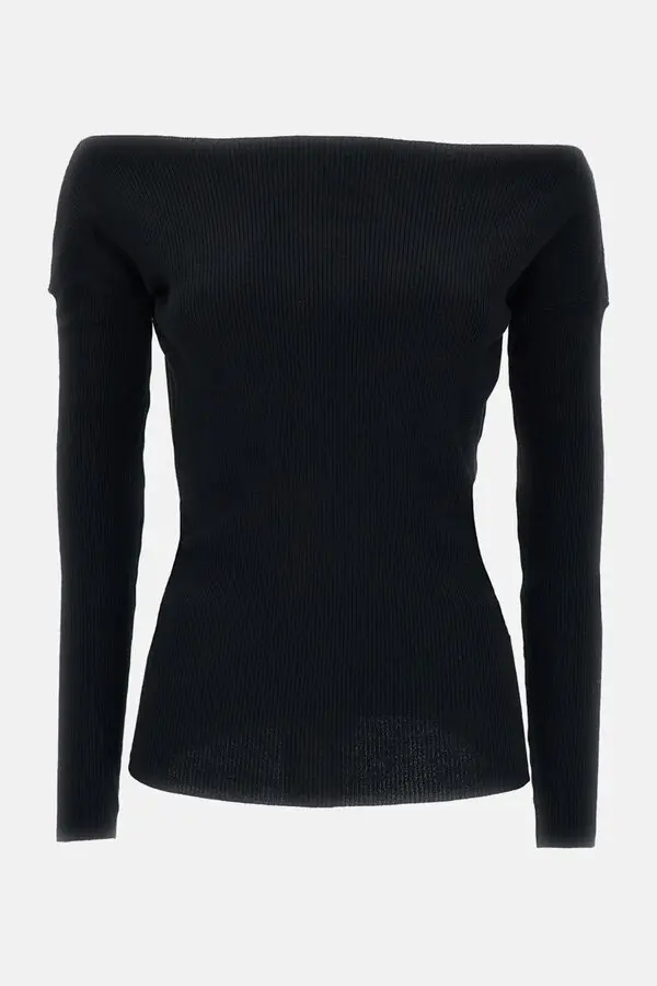 PAROSH Ribbed Boat Neck Sweater