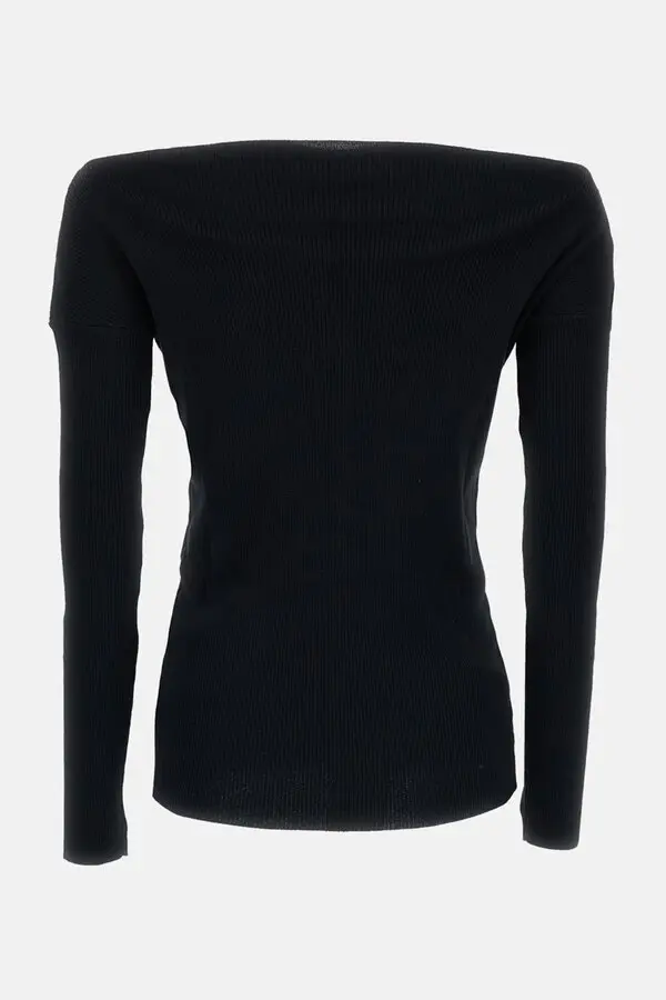 PAROSH Ribbed Boat Neck Sweater