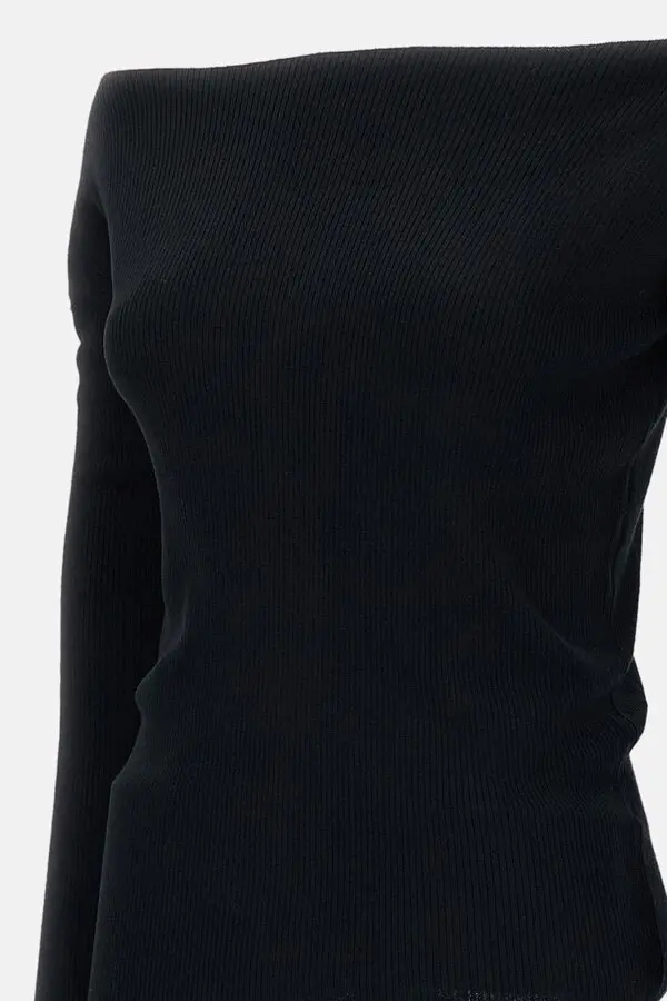 PAROSH Ribbed Boat Neck Sweater