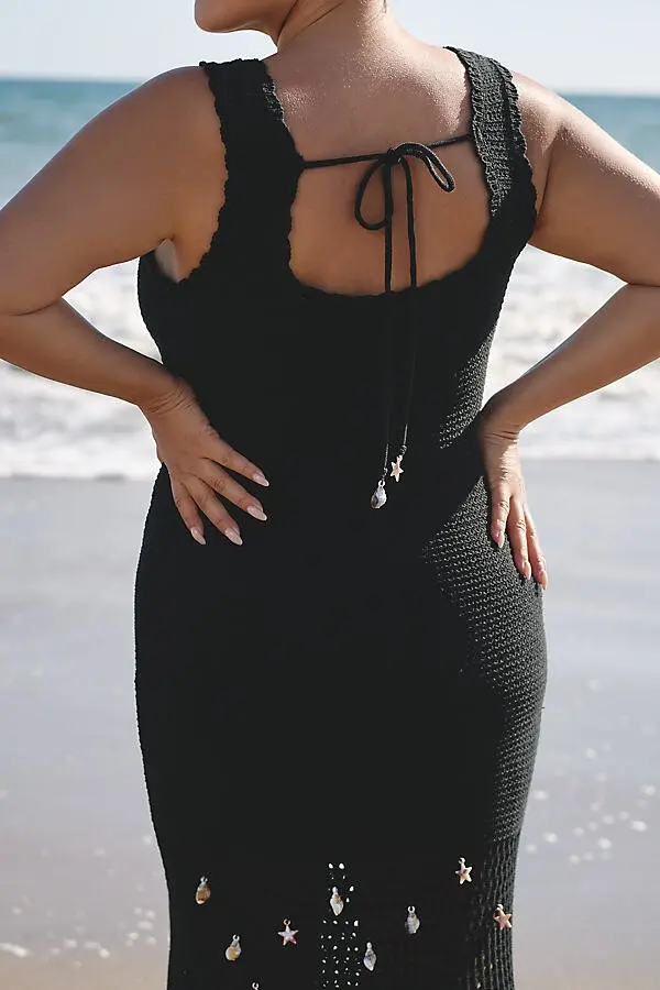 EN SAISON Crochet Maxi Dress With Fringe Hem