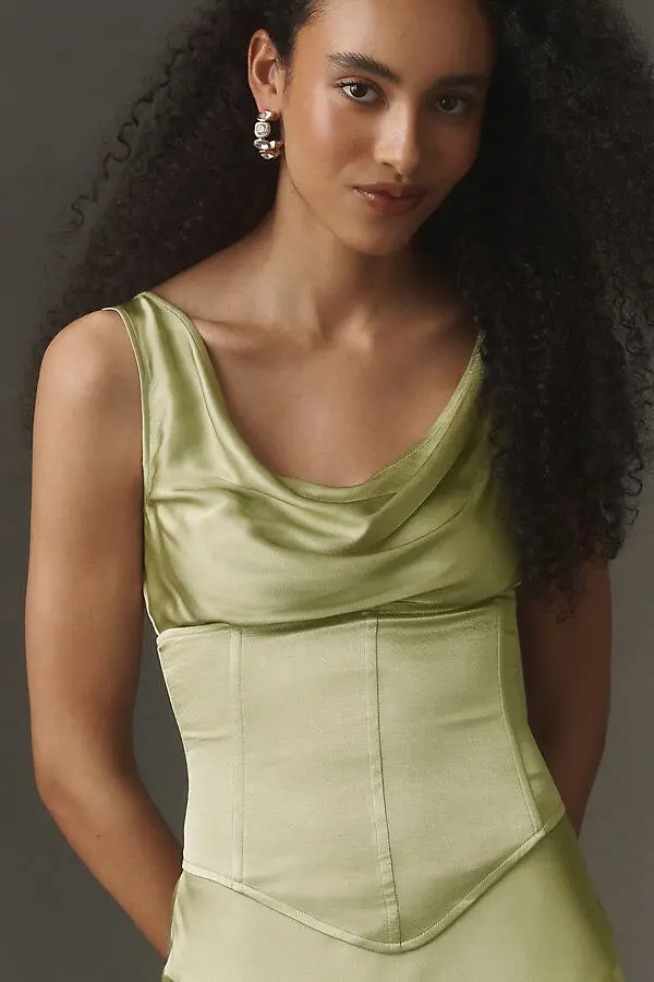 MARE MARE Corset Sat Slip Dress - Sage
