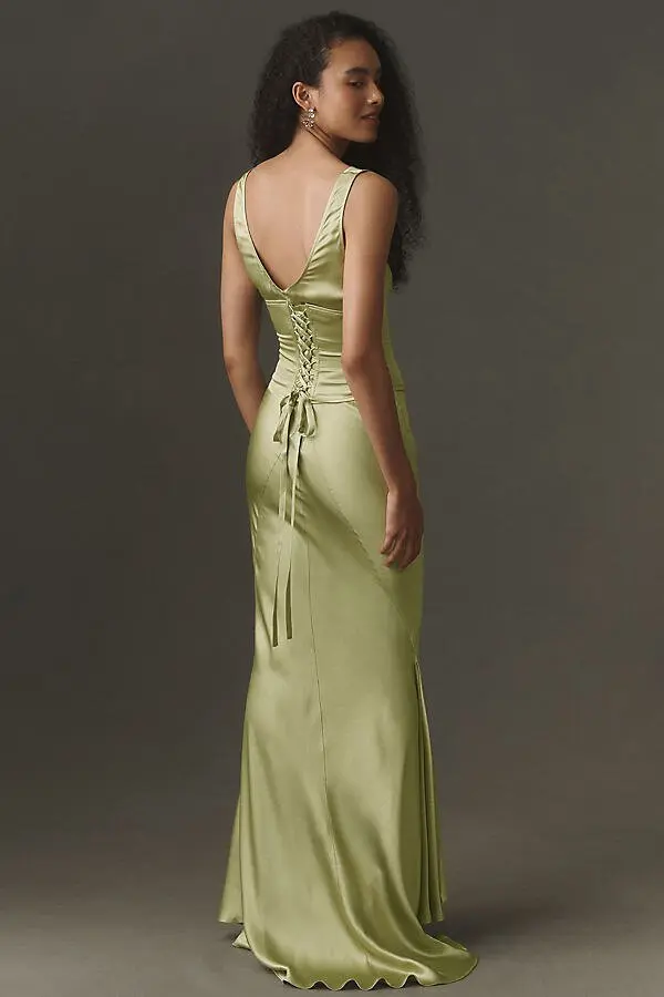 MARE MARE Corset Sat Slip Dress - Sage